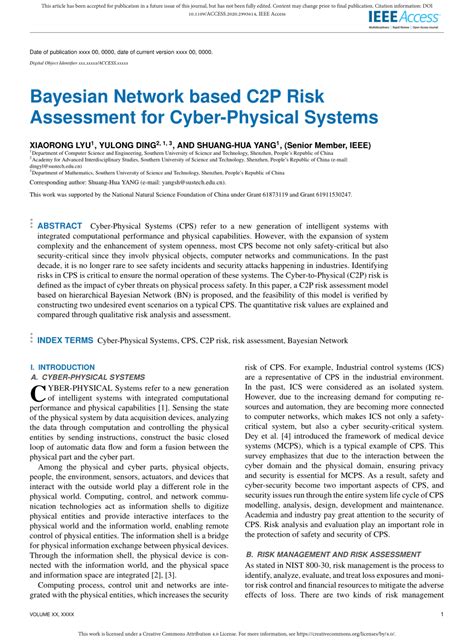 Pdf Bayesian Network Based C2p Risk Assessment For Cyber Physical Systems