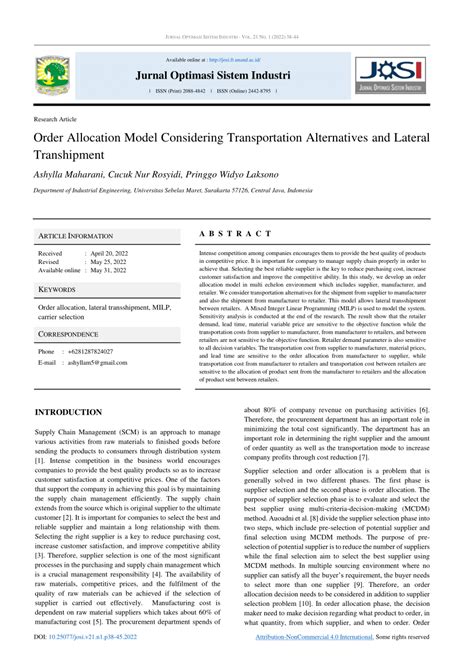 Pdf Order Allocation Model Considering Transportation Alternatives And Lateral Transhipment