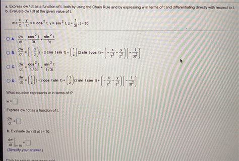 solved a express dw dt as a function of t both by using
