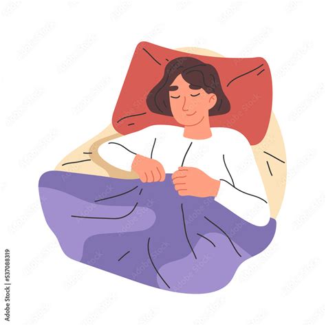 Cartoon Sleeping Woman Resting In Bed Female Character Bedtime Night
