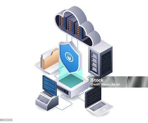 Cloud Server Security Data Center Technology Infographic 3d Illustration Flat Isometric Stock