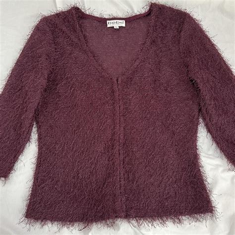 Vintage Bebe Fuzzy Quarter Sleeve Sweater Cardigan Depop