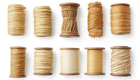 Various Spools Of Natural Twine Arranged In A Grid Pattern On A White Background Premium Ai
