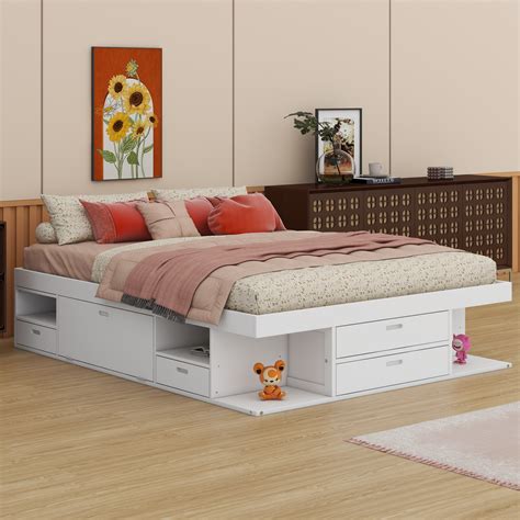 Lark Manor Storage Platform Bed Frame With Multiple Drawers And Shelves Wayfair Canada