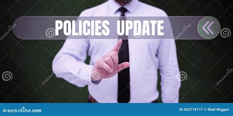 Sign Displaying Policies Update Word For Act Of Adding New Information Or Guidelines Formulated