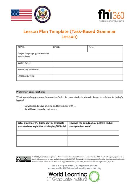 lesson plan template task based grammar lesson pdf lesson plan