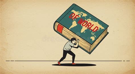 A Person Struggles To Carry A Massive Book Titled Of World Designed