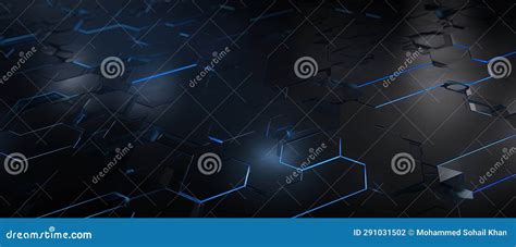 Black And Cyan Color Interlocking Glowing Hexagon Lines Technilogy