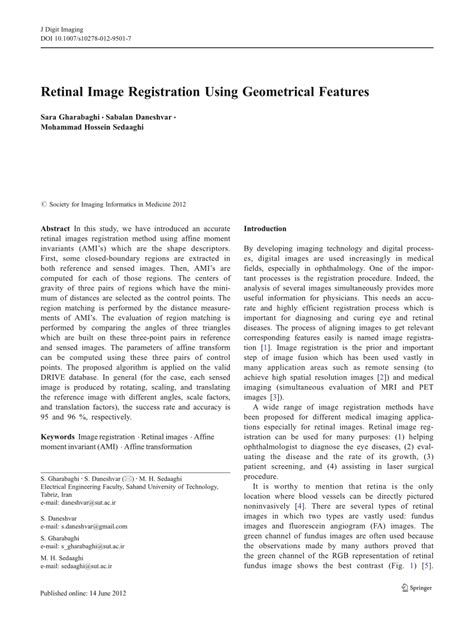 Pdf Retinal Image Registration Using Geometrical Features