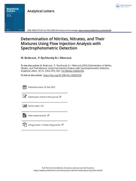 Determination Of Nitrites Nitrates And Their Mixtures Using Flow