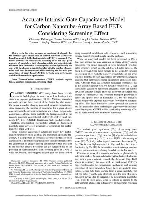 Pdf Accurate Intrinsic Gate Capacitance Model For Carbon Nanotube