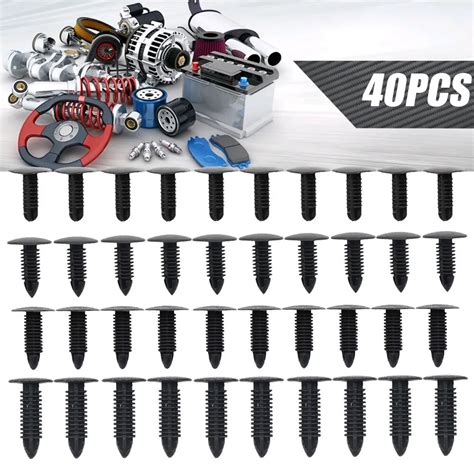 유니버설 40pcs 믹스 블랙 플라스틱 리벳 푸시 5mm 6mm 7mm 8mm 자동차 트렁크 지붕 트림 패널 패스너 클립