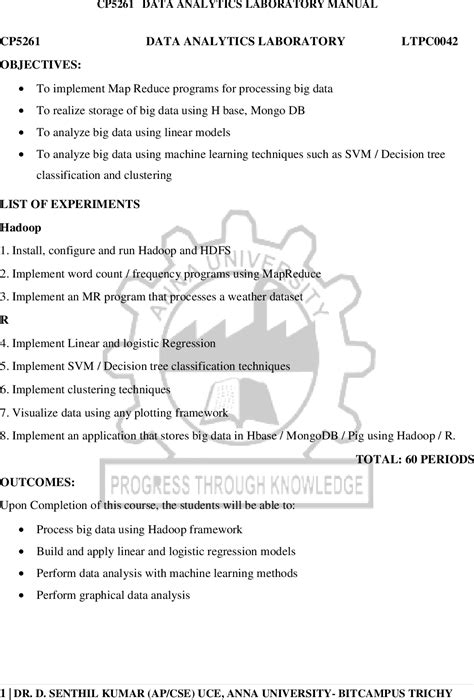 Cp5261 Data Analytics Laboratory Manual Me Cse