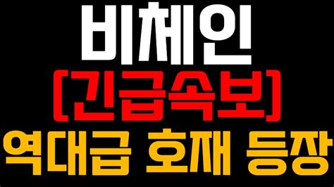 비체인 코인 전망 긴급 속보 역대급 호재 등장 Youtube
