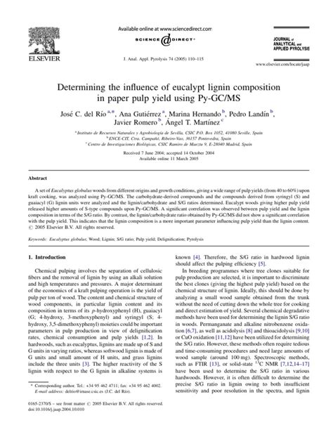 Determining The Influence Of Eucalypt Lignin Composition In Paper Pulp