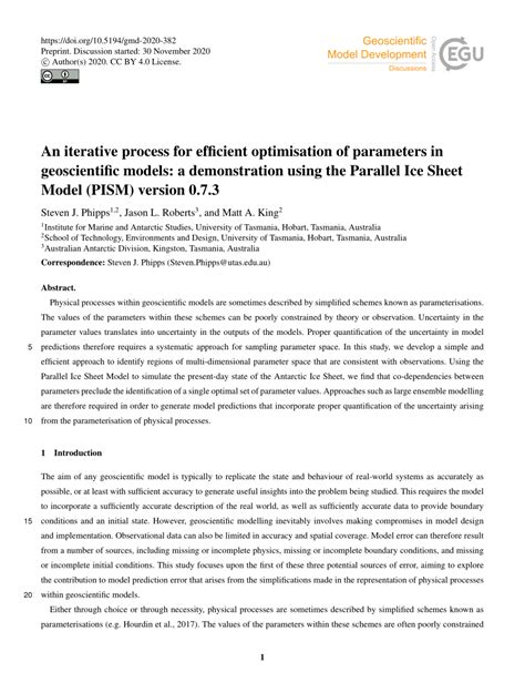 Pdf An Iterative Process For Efficient Optimisation Of Parameters In Geoscientific Models A