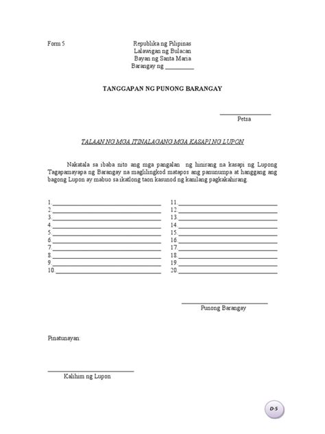 Kp Form 5 Talaan Pdf