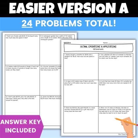 Decimal Operations Real World Word Problems Differentiated Worksheets