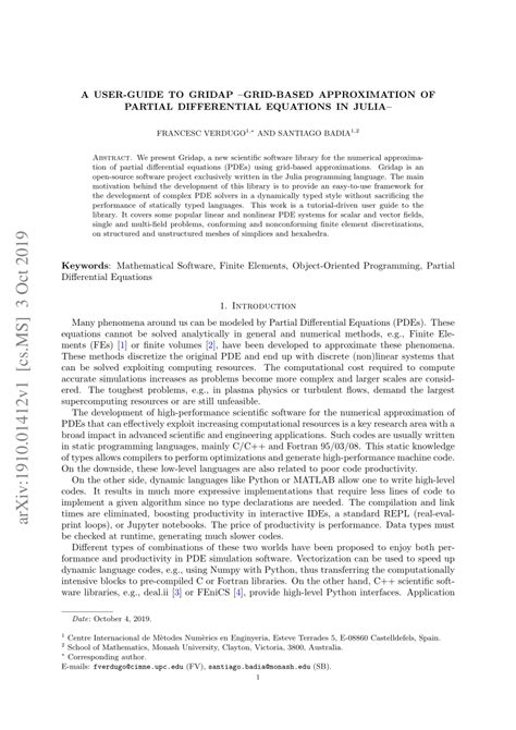 Pdf A User Guide To Gridap Grid Based Approximation Of Partial