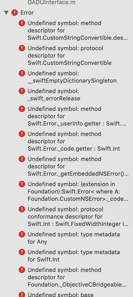 Xcodeビルド時に「undefined Symbol Method Descriptor For Swiftcustomstringconvertibledes」 4starlink