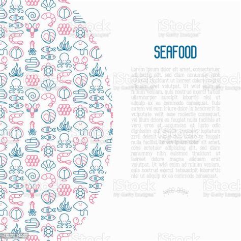 얇은 선 아이콘으로 해산물 개념 랍스터 생선 새우 낙 지 굴 장 어 해 초 게 진입로 거북 레스토랑 메뉴에 대 한 최신 벡터 일러스트입니다 개념에 대한 스톡 벡터 아트 및
