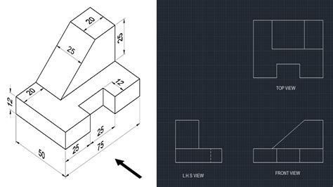Convert Isometric To Orthographic View Ex 4 In Hindi Autocad Tutorial Autocad And Solidwork