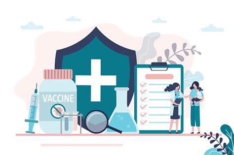 엄마와 딸은 코로나 바이러스에 대한 예방 접종을 위해 의사에게 왔습니다 질병으로부터 사람들의 예방 및 보호 백신접종에 대한 스톡 벡터 아트 및 기타 이미지 Istock