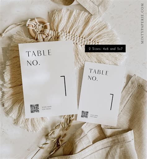 Table Number Card Template QR Code Menu Modern Minimal Etsy