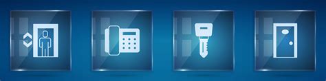 리프트 전화 송수화기 호텔 도어록 키 및 정사각형 유리 패널 벡터 가정의 방에 대한 스톡 벡터 아트 및 기타 이미지 가정의