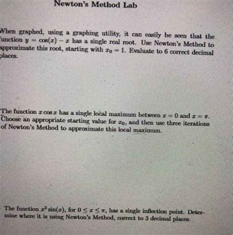 Solved Newtons Method Lab When Graphed Using A Graphing