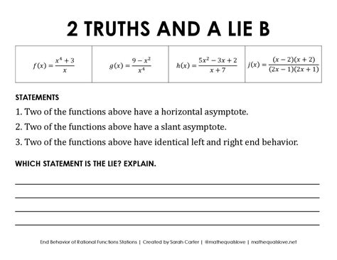 End Behavior Of Rational Functions Stations Activity Math Love