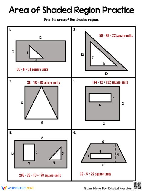 Find The Area Of The Shaded Region Worksheets With Answers Worksheets