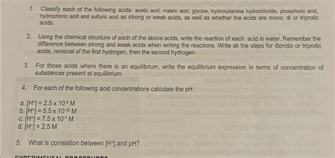solved classify each of the following acids acetic acid