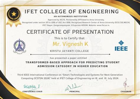 Vignesh Kumar On Linkedin Ieee Machinelearning Highereducation Research Conference Icstsn2024
