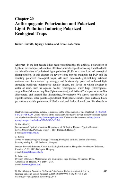 Pdf Anthropogenic Polarization And Polarized Light Pollution Inducing Polarized Ecological Traps