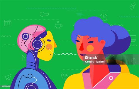 로봇 음성 도우미 개념 배너입니다 트렌디 한 캐릭터 디자인 일러스트 개념에 대한 스톡 벡터 아트 및 기타 이미지 개념 로봇