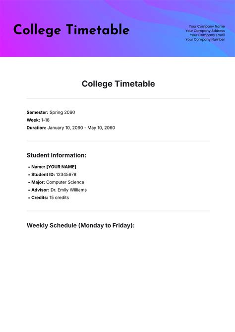 Free Visual Timetable Template To Edit Online
