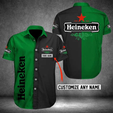 Heineken Custom Name 2 Hawaiian Graphic Print Short Sleeve Hawaiian Ca