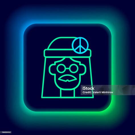 검은 배경에 고립 된 빛나는 네온 라인 히피 소녀 아이콘 평화와 사랑의 표지판 기호 태평양의 자유와 사랑 다채로운 개요 개념 벡터 고풍스런에 대한 스톡 벡터 아트 및 기타