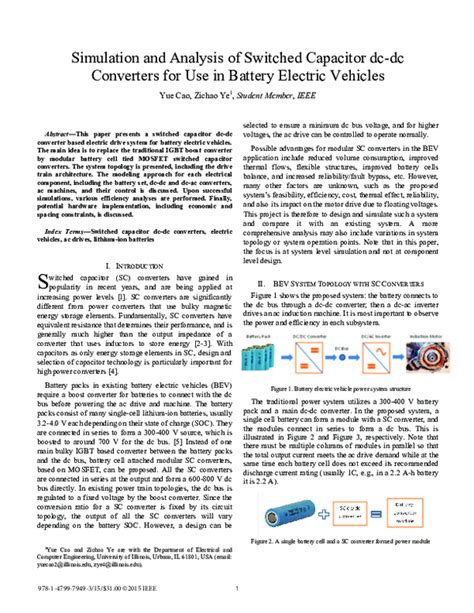 Pdf Simulation And Analysis Of Switched Capacitor Dc Dc Converters For Use In Battery Electric
