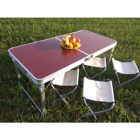 Стіл для пікніка розкладний з 4 стільцями Sun Rise 120х60х70 см Посилений Коричневий з сірим