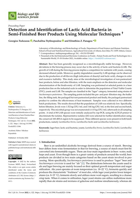 Pdf Detection And Identification Of Lactic Acid Bacteria In Semi Finished Beer Products Using