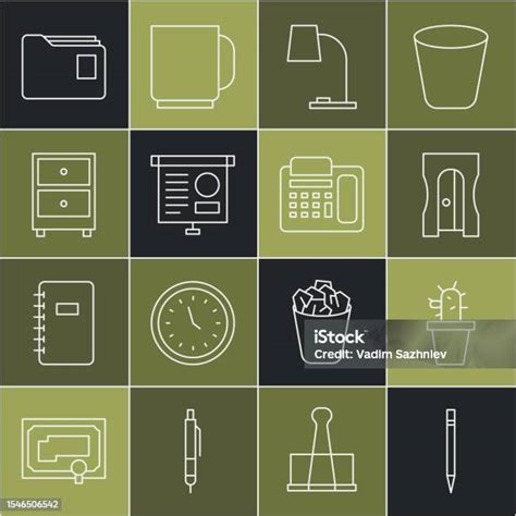 지우개 선인장 즙이 많은 냄비 숫돌 테이블 램프 칠판 다이어그램 서랍 문서 문서 폴더 및 전화 아이콘으로 선 연필을 설정합니다 벡터 0명에 대한 스톡 벡터 아트 및 기타