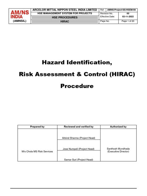 Amns Project Ss Hsem 08 Hirac Procedure Pdf