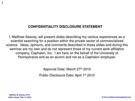 PPT - CONFIDENTIALITY DISCLOSURE STATEMENT PowerPoint Presentation, free download - ID:5118001