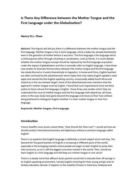 Is There Any Difference Between The Mother Tongue And The First Language Under The Globalization