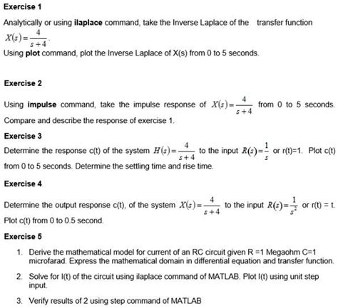 Solved Exercise Analytically Or Using The Ilaplace Command Take The