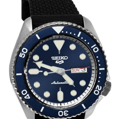 Seiko 5 Sports Automatic Srpd93 Blue Sunray Day Date Dial Black Band