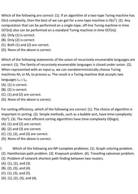 Solved Which Of The Following Are Correct 1 If An
