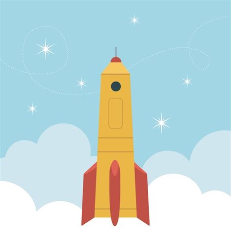 Premium Vector Spaceship Flying In The Sky Rocket In The Clouds